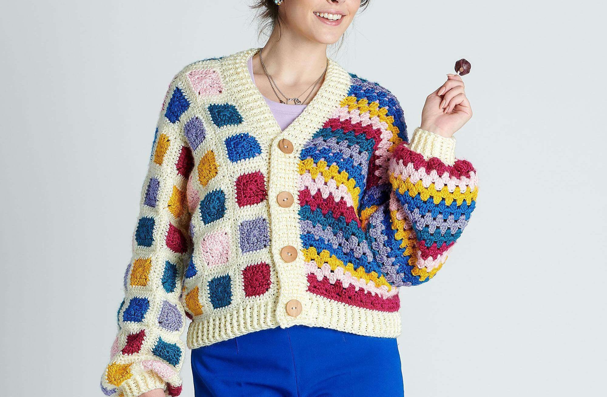 Caron Half & Half Crochet Cardigan – Free Granny & Battenberg Pattern